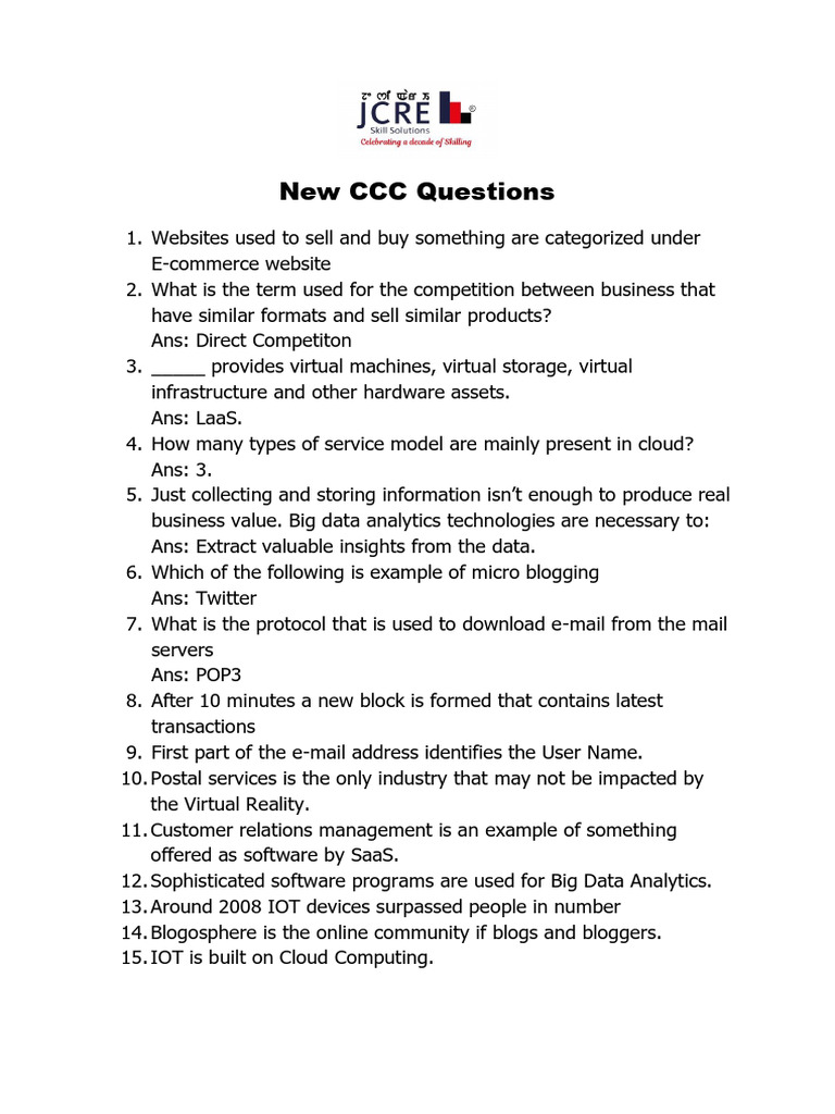 CCC 100 Questions | PDF | Internet Of Things | Computer Data Storage