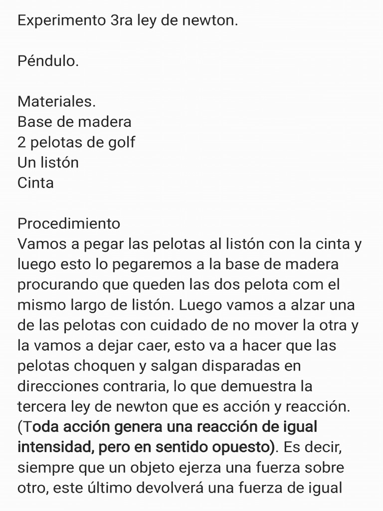 Experimento 3ra ley de newton | PDF
