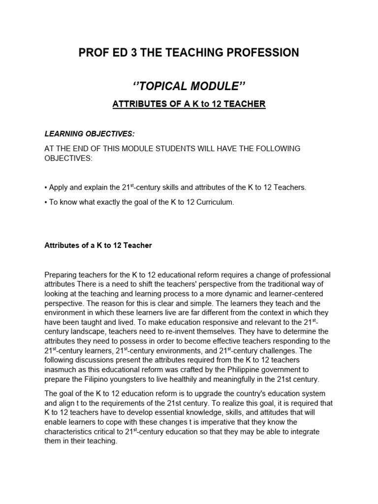 Prof Ed 3 The Teaching Profession ''Topical Module'' | PDF | Learning ...