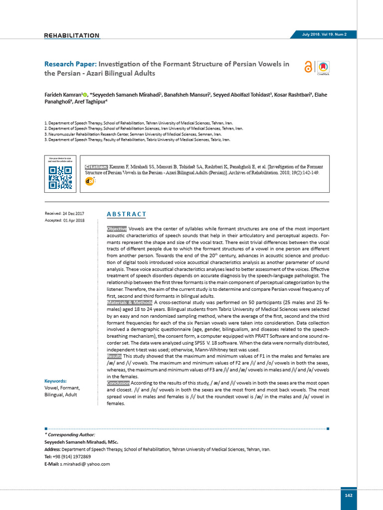 Investgaton of The Formant Structure of Persian Vowels in The Persian ...