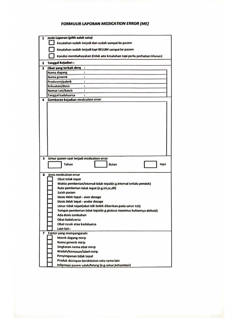 Form Laporan Medication Eror | PDF