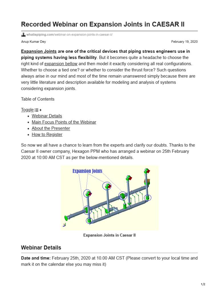 Recorded Webinar On Expansion Joints in CAESAR II | PDF
