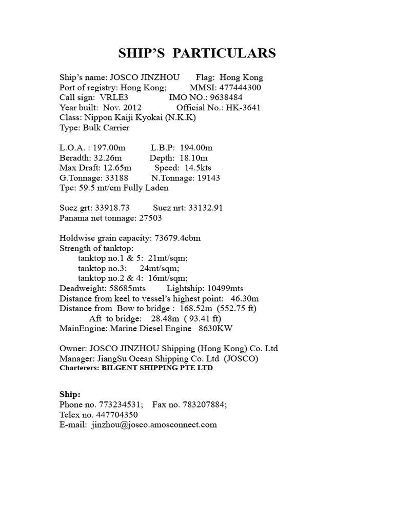 Bulk Carrier Specifications | PDF