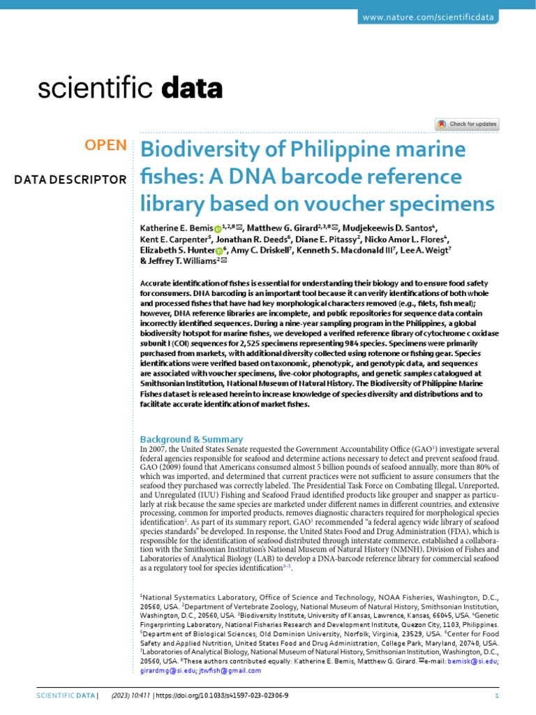 Biodiversity of Philippine Marine Fishes: A DNA Barcode Reference ...