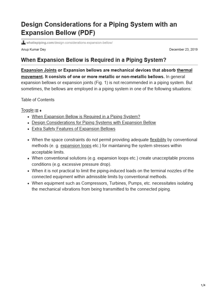 Design Considerations For A Piping System With An Expansion Bellow PDF ...