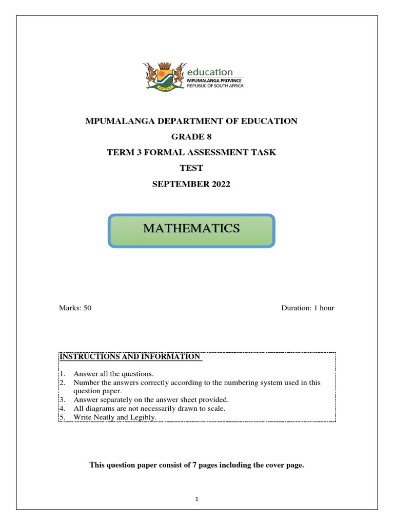 GRADE 8 TEST | PDF | Multiple Choice