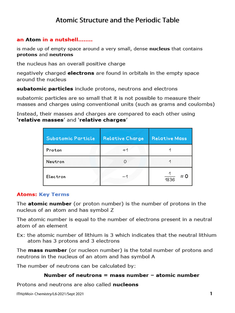 Atomic Structure and The Periodic Table | PDF | Atoms | Proton