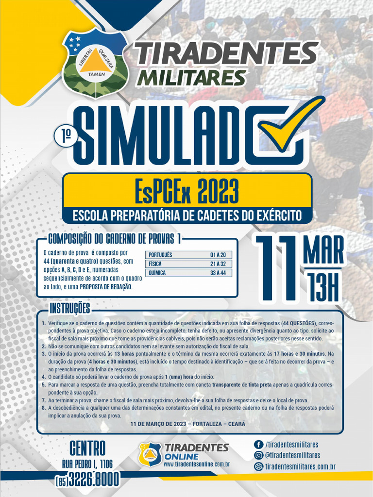 1o SIMULADO EsPCEx 2023 - PROVA 1o DIA | PDF