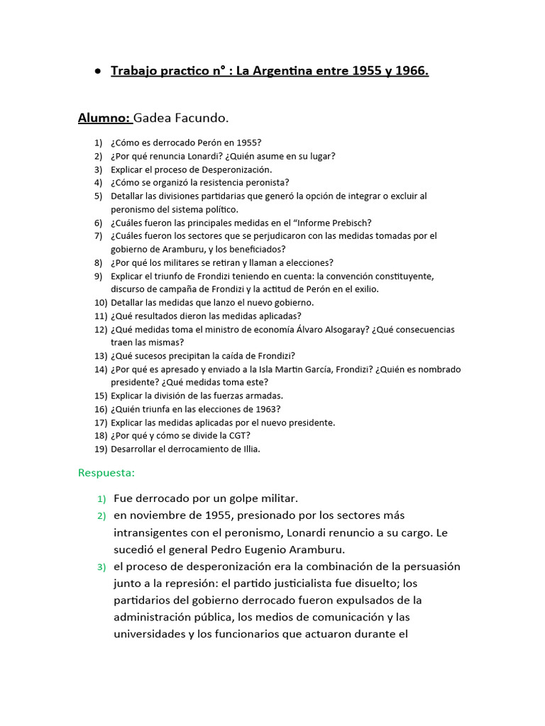 Tp-Arg Entre 1955 y 1966 - Gadea Facundo | PDF | Gobierno | Argentina