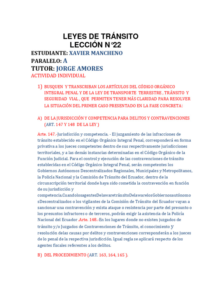 Artículos Clave de la Ley de Tránsito | PDF | Jurisdicción | Policía