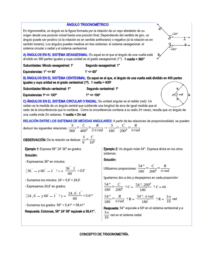 Sistemas de Medición Angular | PDF | Trigonometría | Ángulo Sistemas de Medición Angular | PDF | Trigonometría | Ángulo