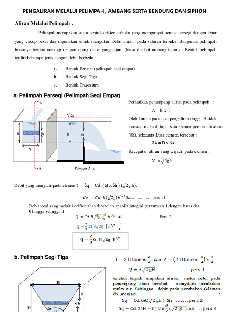 Pengaliran Melalui Pelimpah, Ambang, Bendung Dan Siphon | PDF