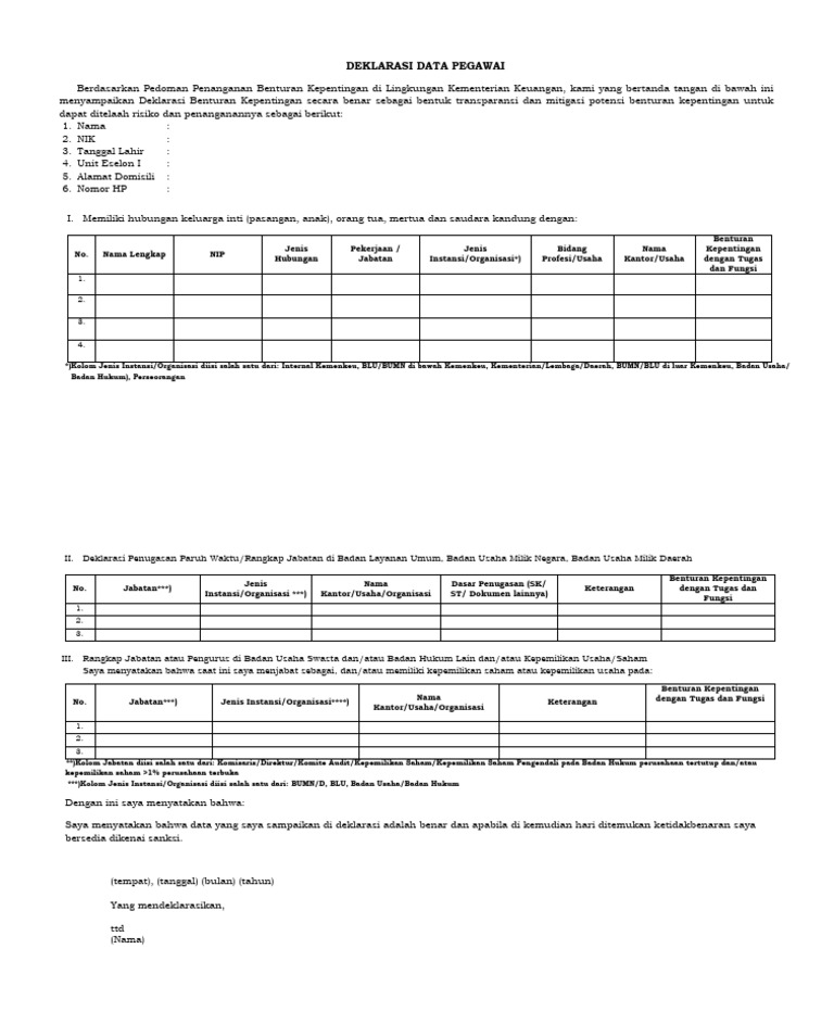 Format Deklarasi Benturan Kepentingan | PDF