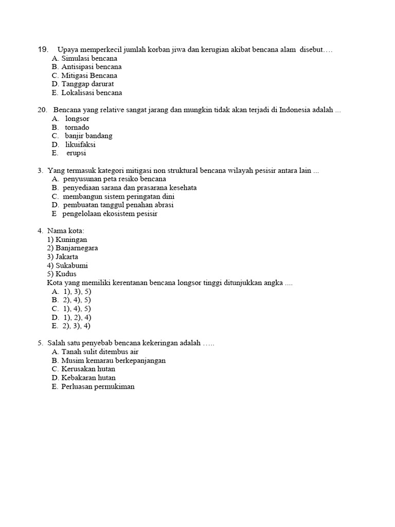 Soal Mitigasi Bencana - Utk Belajar | PDF | Perjalanan | Sains & Matematika