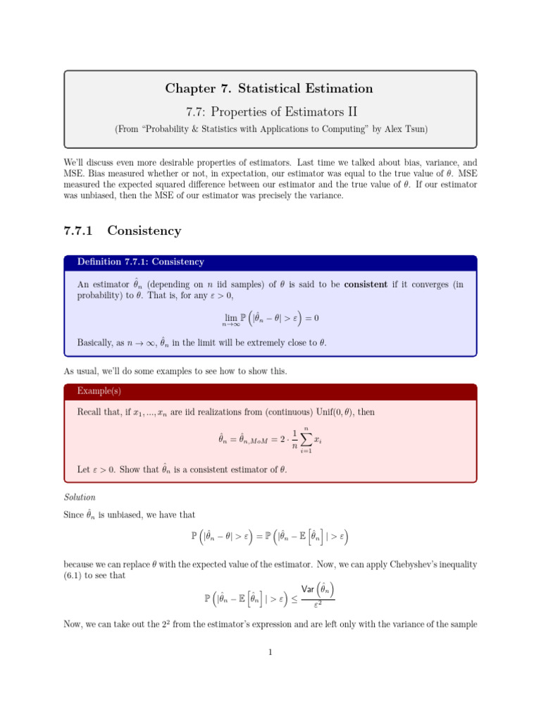 Chapter 7. Statistical Estimation 7.7: Properties of Estimators II | PDF