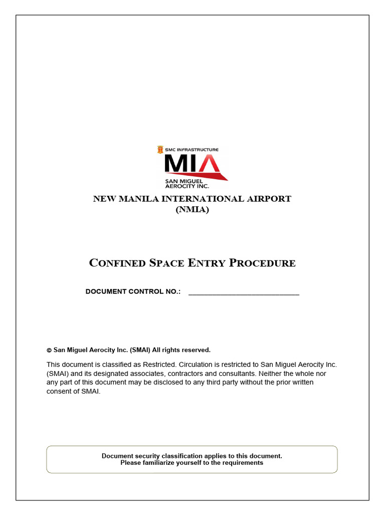 Confined Space Entry Procedure Draft | PDF