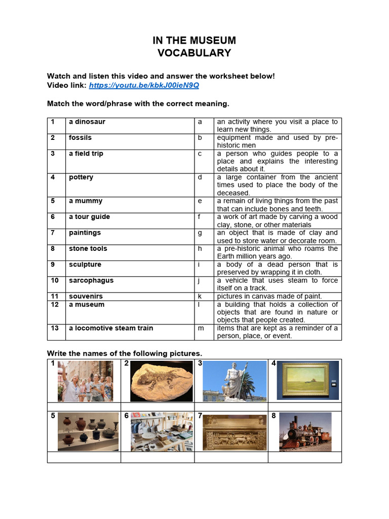 Museum Vocabulary and Activities Worksheet | PDF | Museum