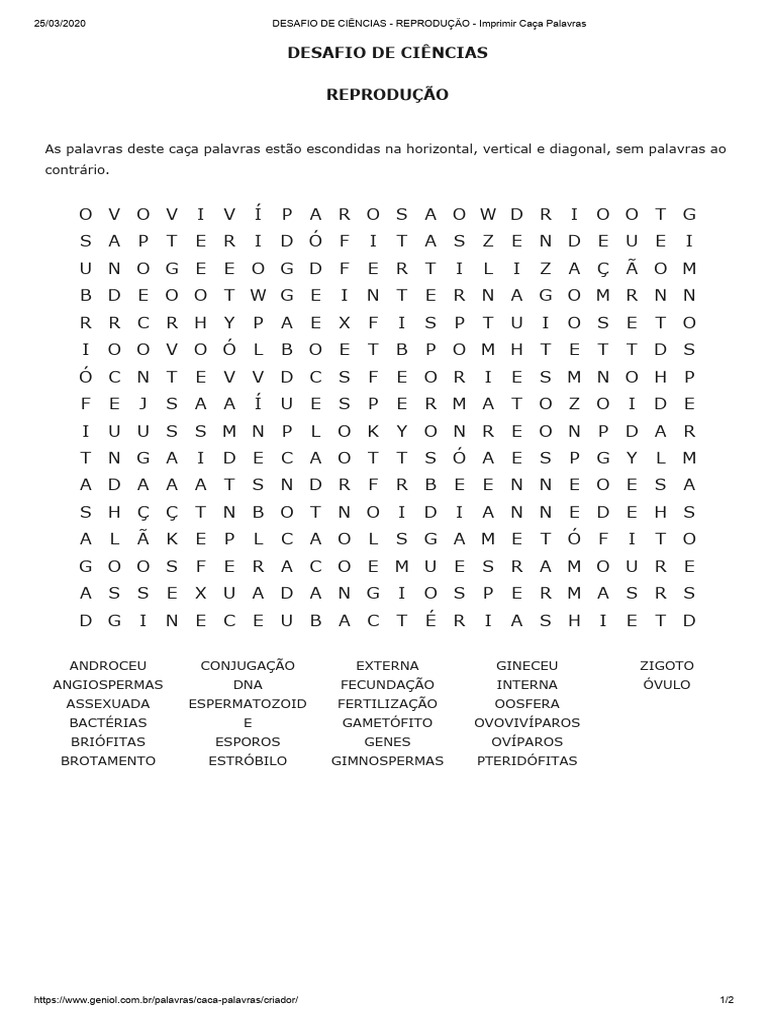 8º Ano - Caça Palavras | PDF | Reprodução | Eucariotas