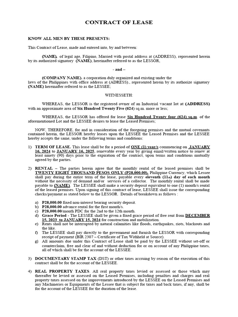 Contract of Lease Lot Only | PDF | Lease | Renting