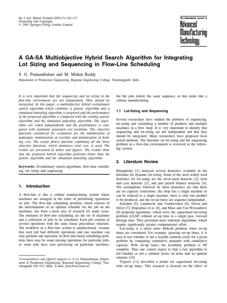A Ga Sa Multiobjective Hybrid Search Algorithm For Integrating Lot Sizing And Sequencing In Flow