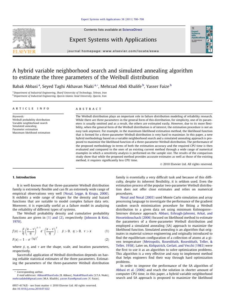 A Hybrid Variable Neighborhood Search and Simulated Annealing Algorithm To Estimate The Three ...