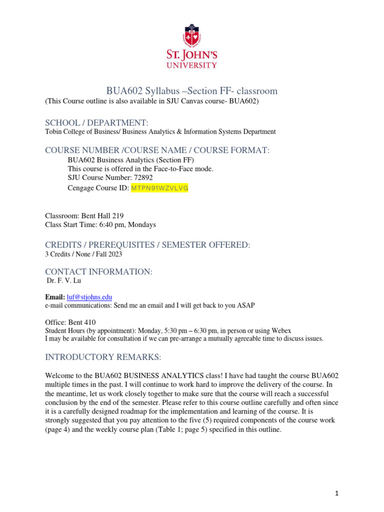 BUA602 Business Analytics Syllabus | PDF | Analytics | Microsoft Excel