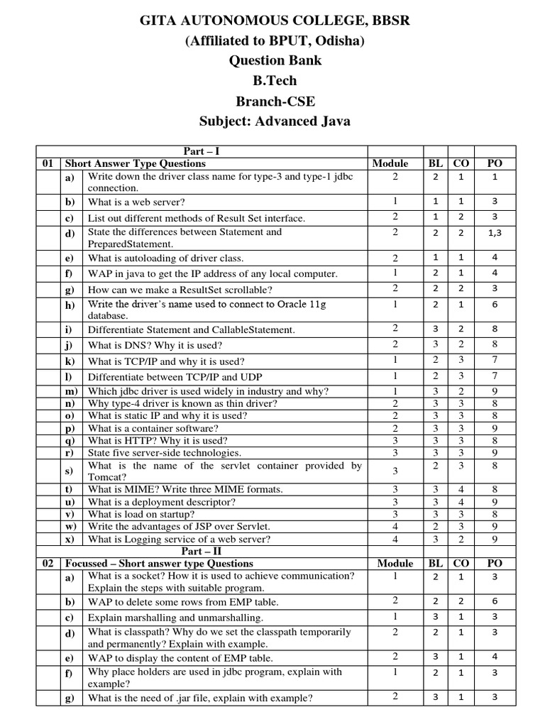 Advanced Java Question Bank Pdf World Wide Web Internet And Web