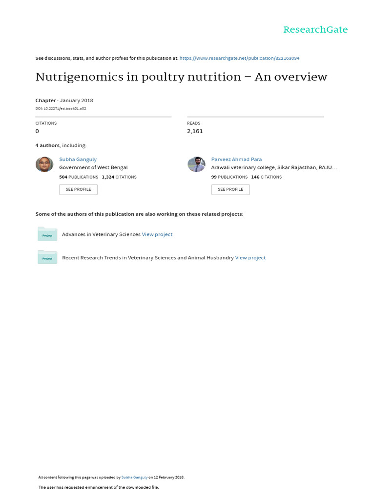 G3 E 2018. Nutrigenomics in Poultry Nutrition - An Overview | PDF