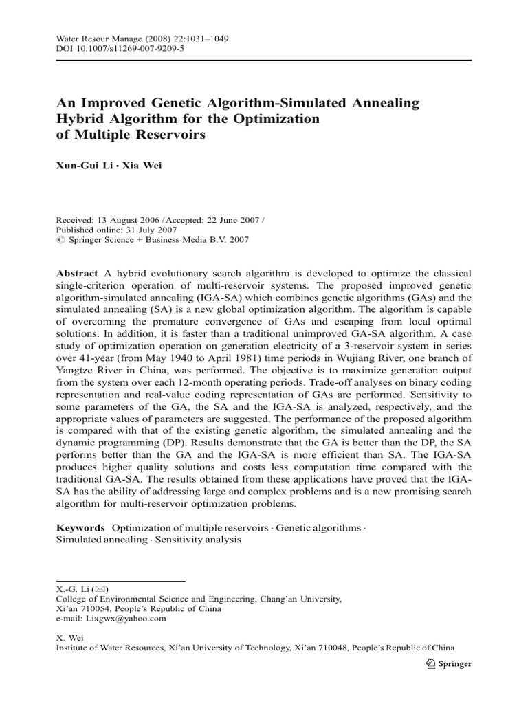 An Improved GA-SA Hybrid Algorithm For The Optimisation of Multiple Reservoirs | PDF | Genetic ...