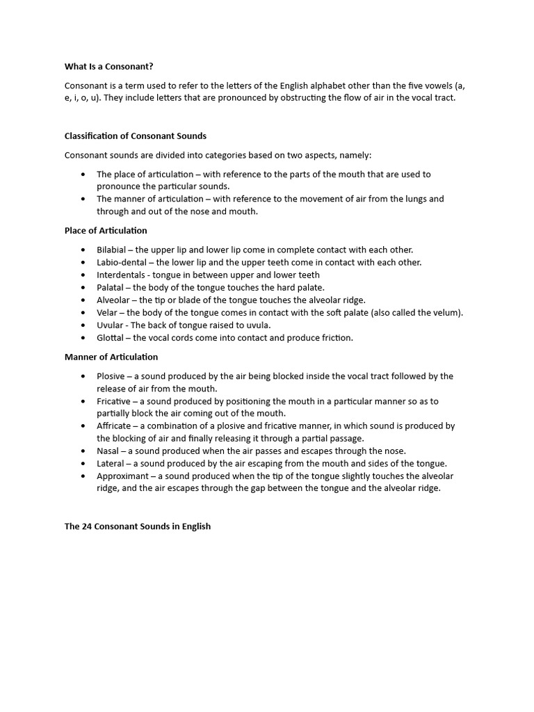 What Is A Consonant | PDF | Language Arts & Discipline | Foreign ...