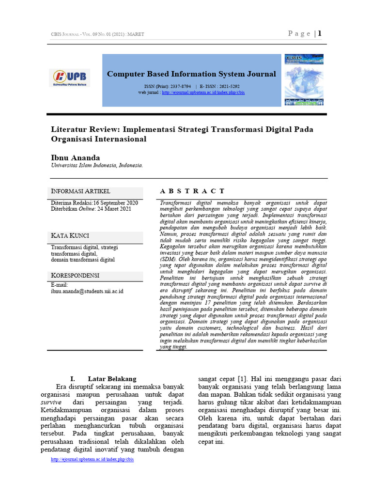 Literatur Review Implementasi Strategi Transformasi Digital Pada Organisasi Internasional | PDF ...