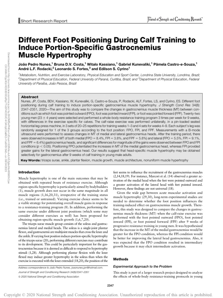 Different Foot Positioning During Calf Training To.30 | PDF