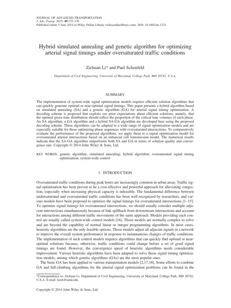 Hybrid Simulated Annealing and Genetic Algorithm For Optimising Arterial Signal Timings Under ...