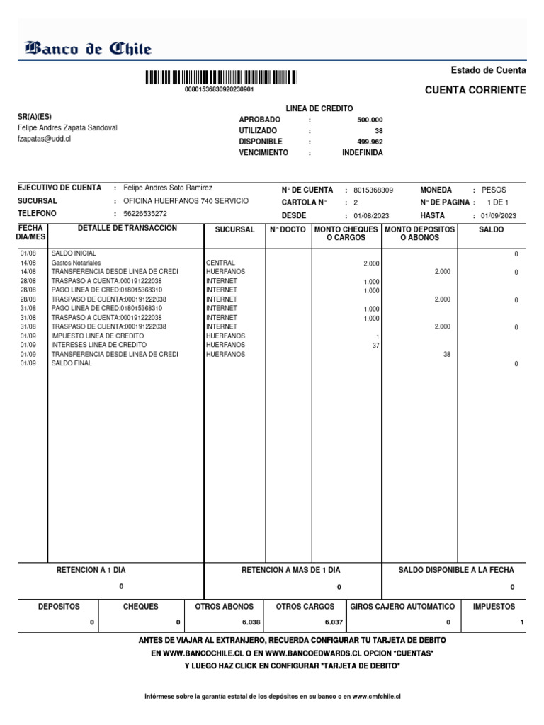 Cartola Emitida Cuenta 2 | PDF