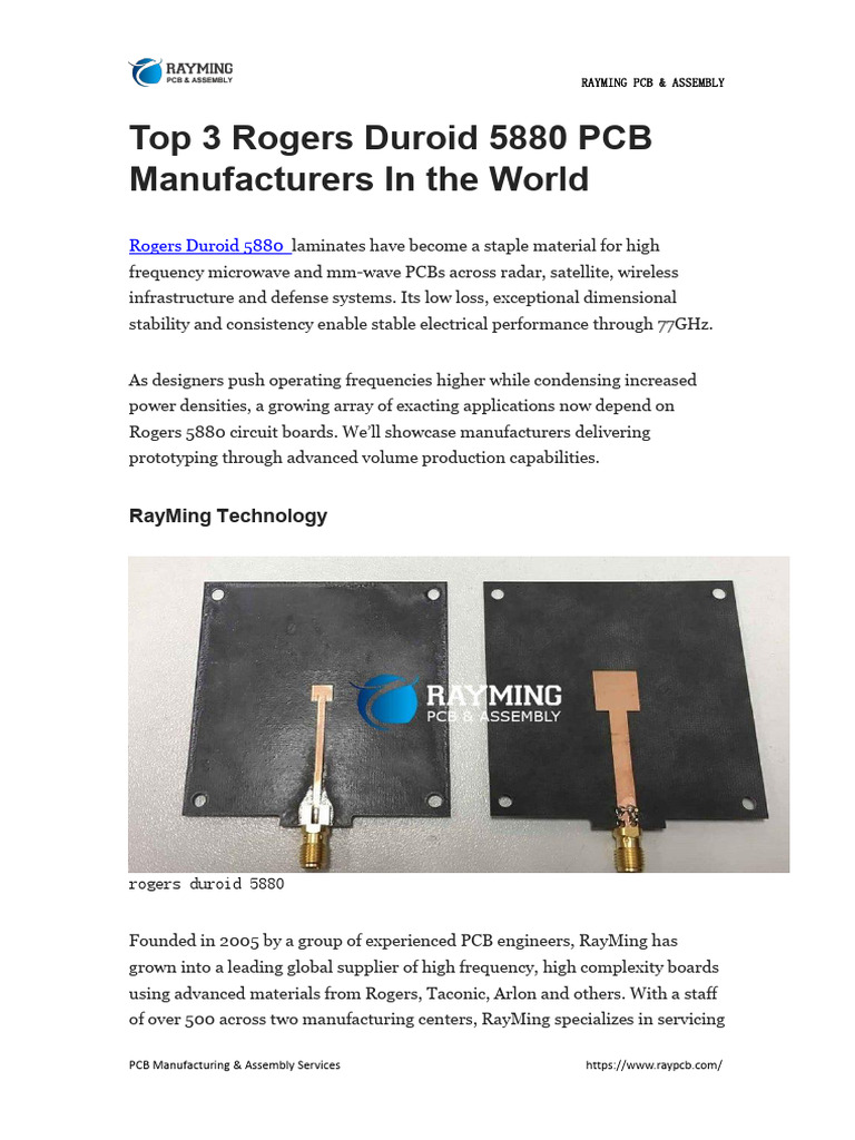 Top 3 Rogers Duroid 5880 PCB Manufacturers in The World | PDF | Printed ...