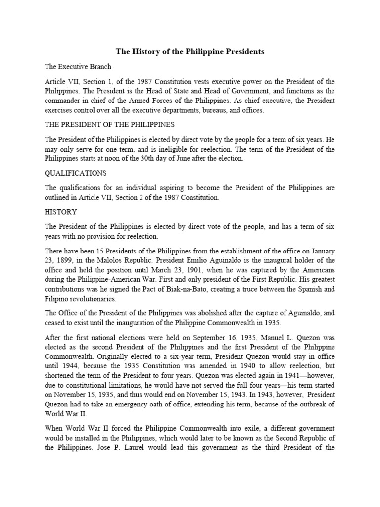 The History Of The Philippine Presidents Pdf President Of The