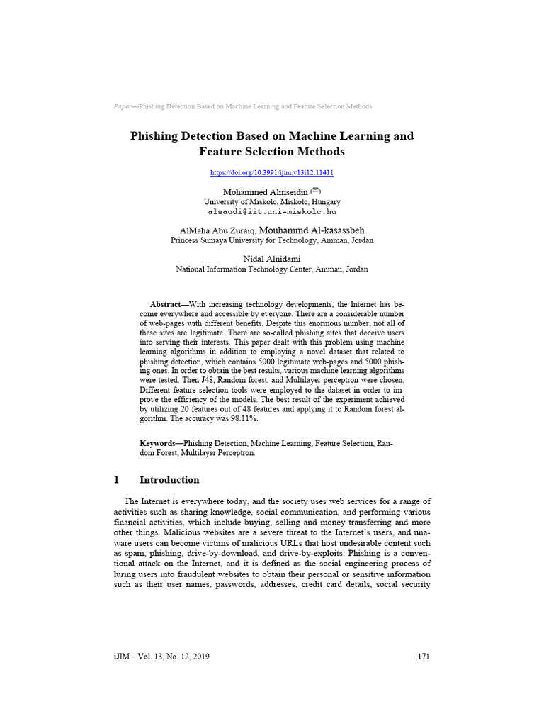Phishing Detection Based On Machine Learning and Feature Selection Methods | Download Free PDF ...