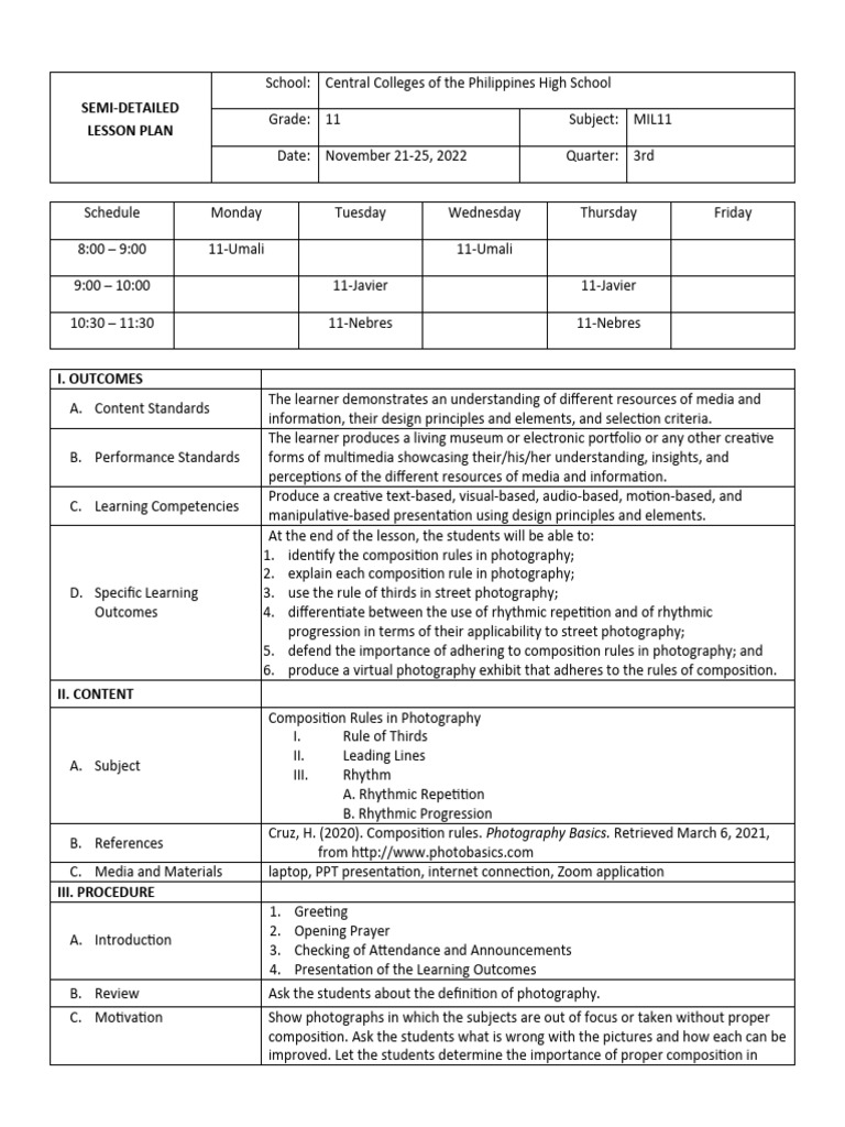 Sample Semi Detailed OBE Lesson Plan | Download Free PDF | Learning ...
