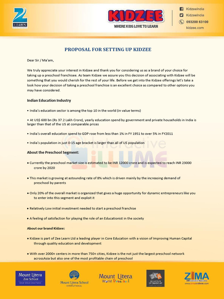 Kidzee Opportunity Proposal Standard | PDF | Franchising | Preschool