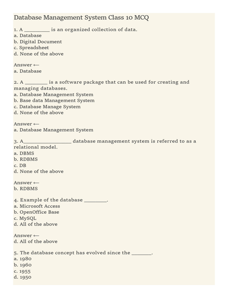 Database Management System Class 10 Question Bank Pdf Relational 4780