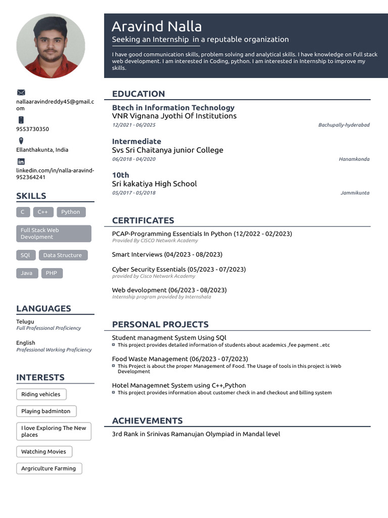 Aravind's Resume Main | PDF