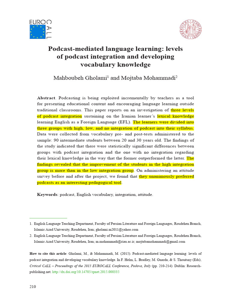3 Podcast Mediated Language Learning Level | PDF | Learning | English As A Second Or Foreign ...