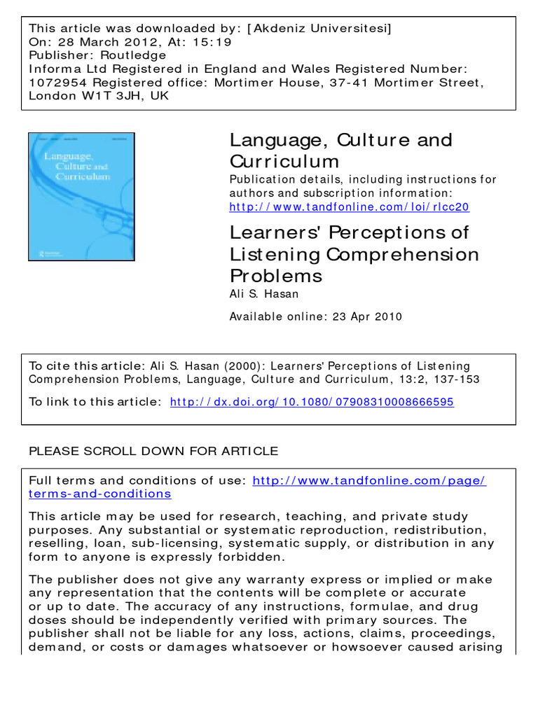 Learners' Perceptions of Listening Comprehension Problems | PDF ...