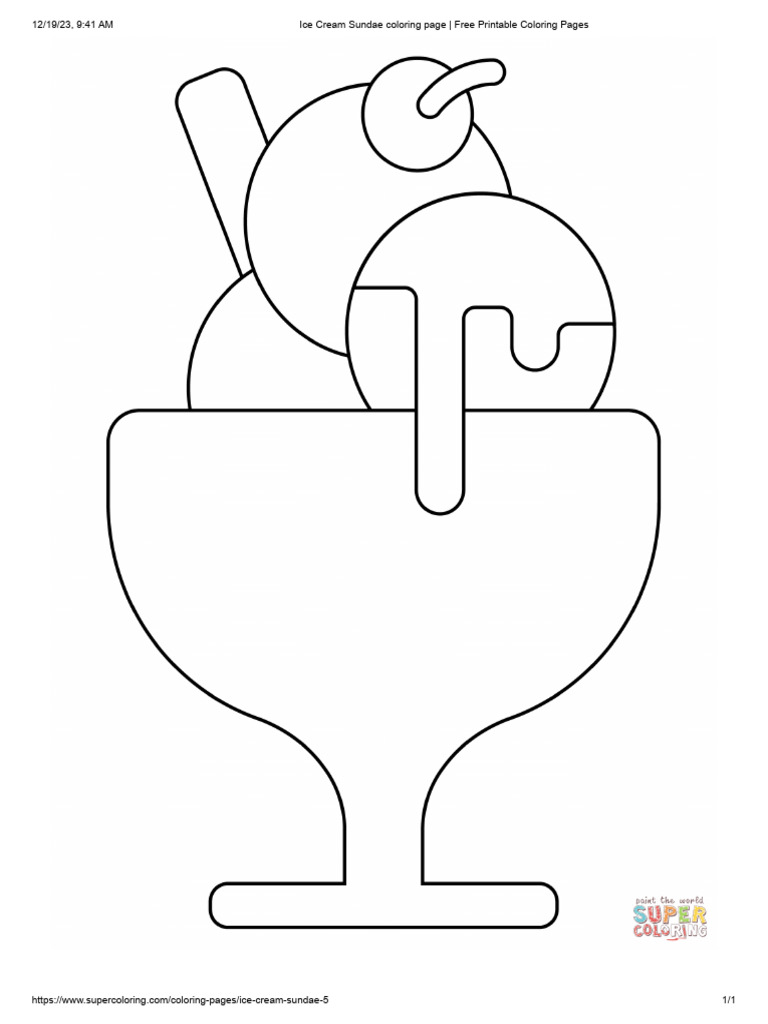 Ice Cream Sundae Coloring Page - Free Printable Coloring Pagess | PDF