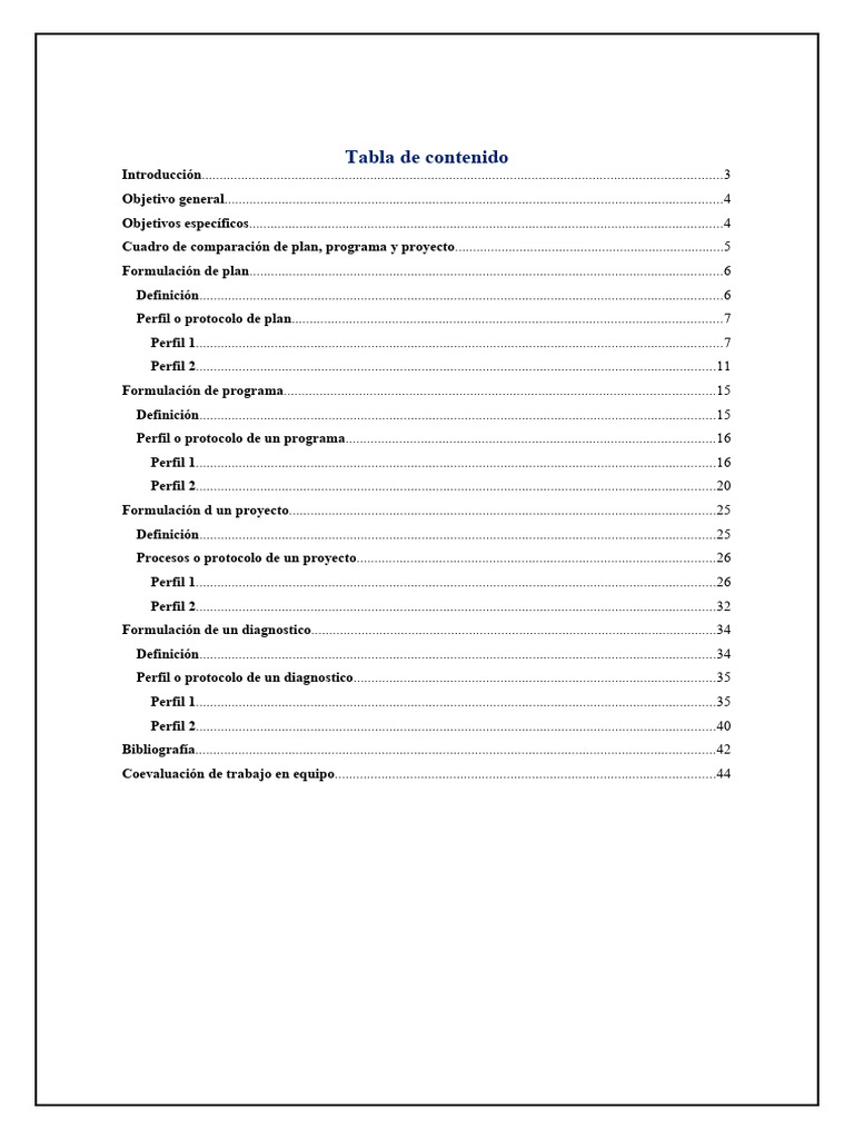 Manual de Perfiles: Plan, Programa, Proyecto | PDF | Planificación | Evaluación