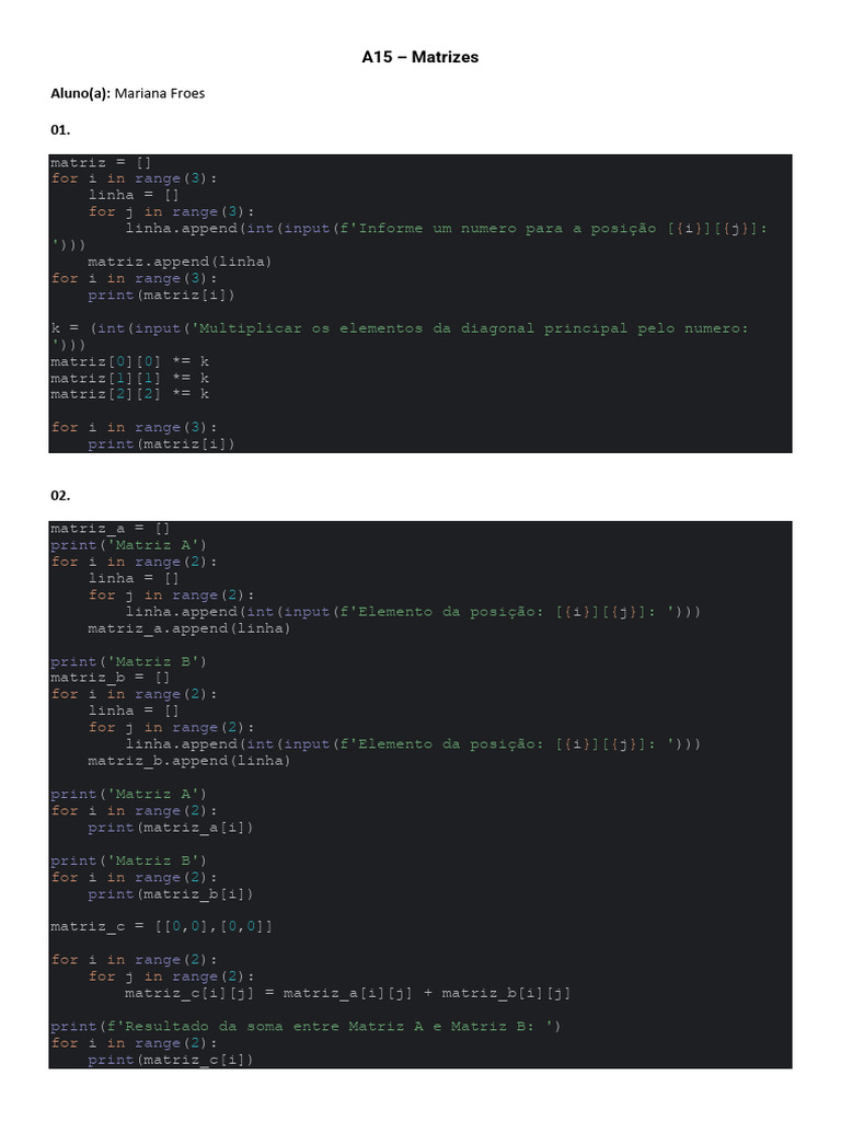 A15 Matrizes | PDF | Computadores
