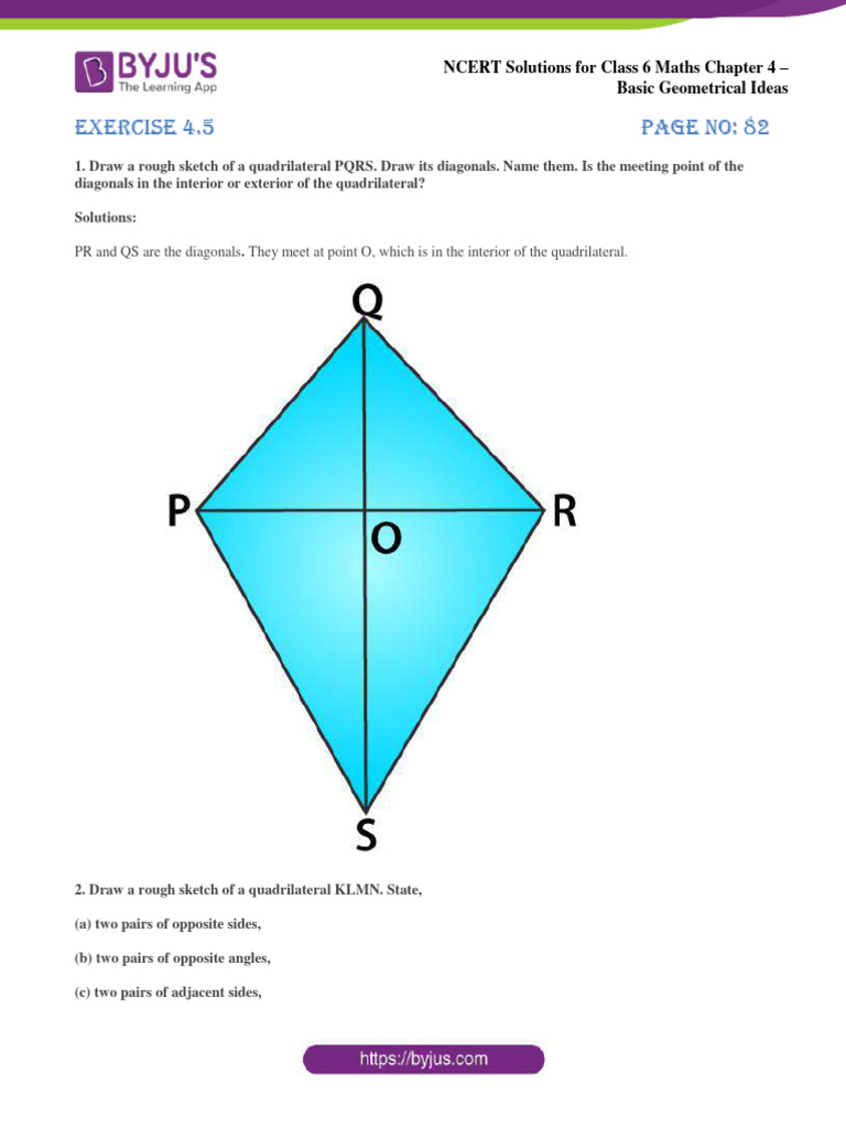 NCERT Solutions For Class 6 Maths Chapter 4 Basic Geometrical Ideas Exercise 4.5 | PDF