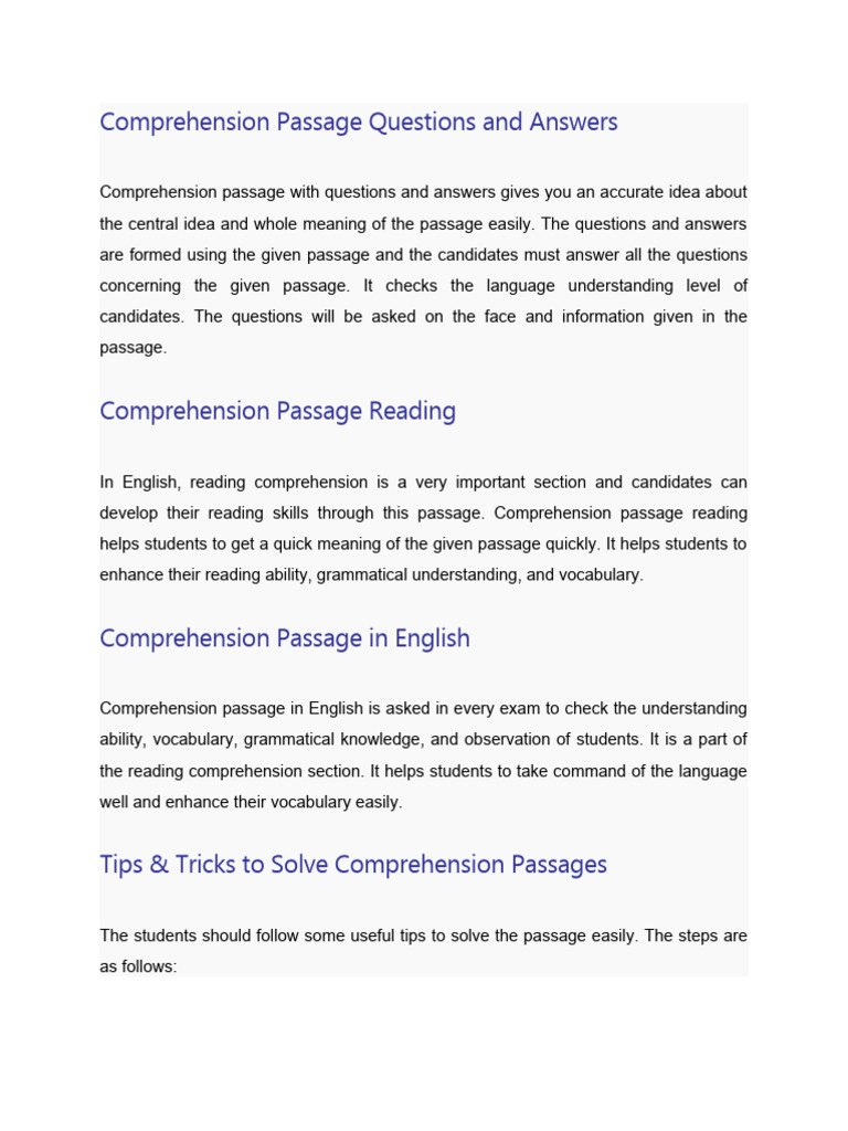 Comprehension Passage Questions and Answers | PDF