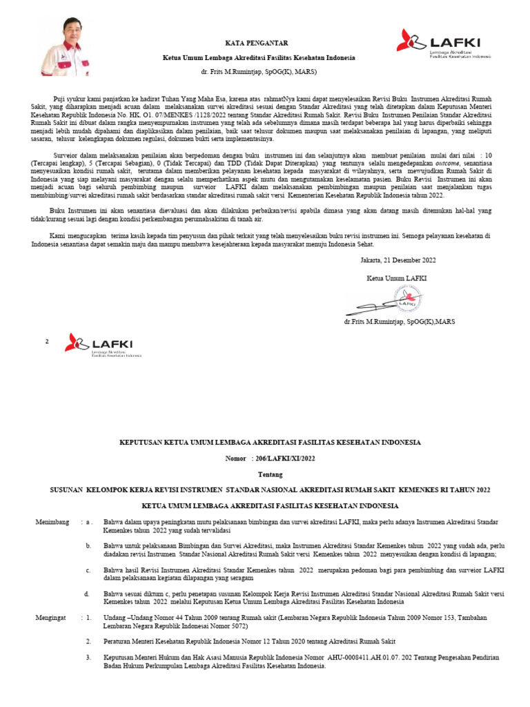 Revisi Instrumen LAFKI 2023 Rev 11 Januari Sudah Di Nilai | PDF