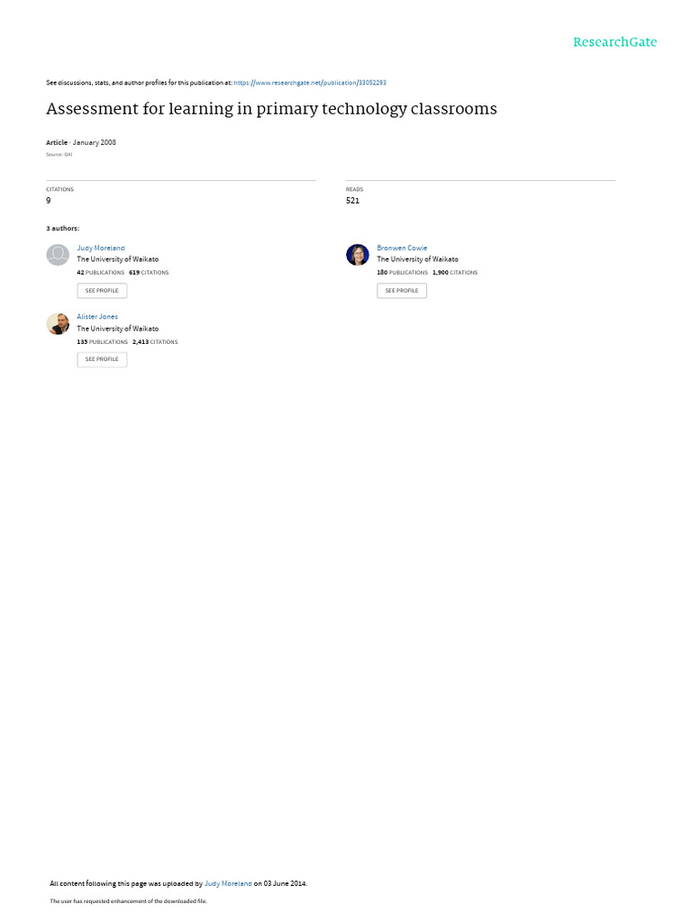 Assessment For Learning in Primary Technology Clas | PDF | Teachers ...